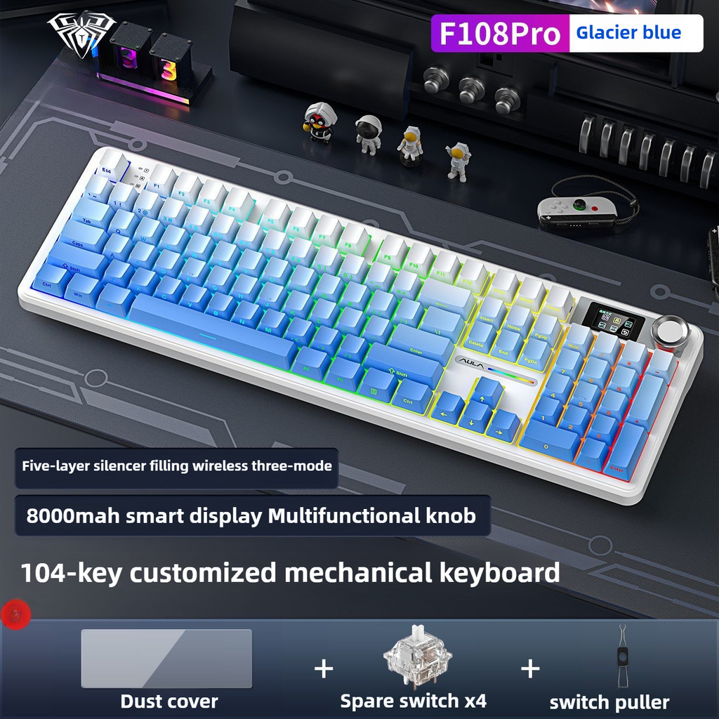 AULA F108 Pro Three Mode Wireless Mechanical Keyboard with Numberpad ...