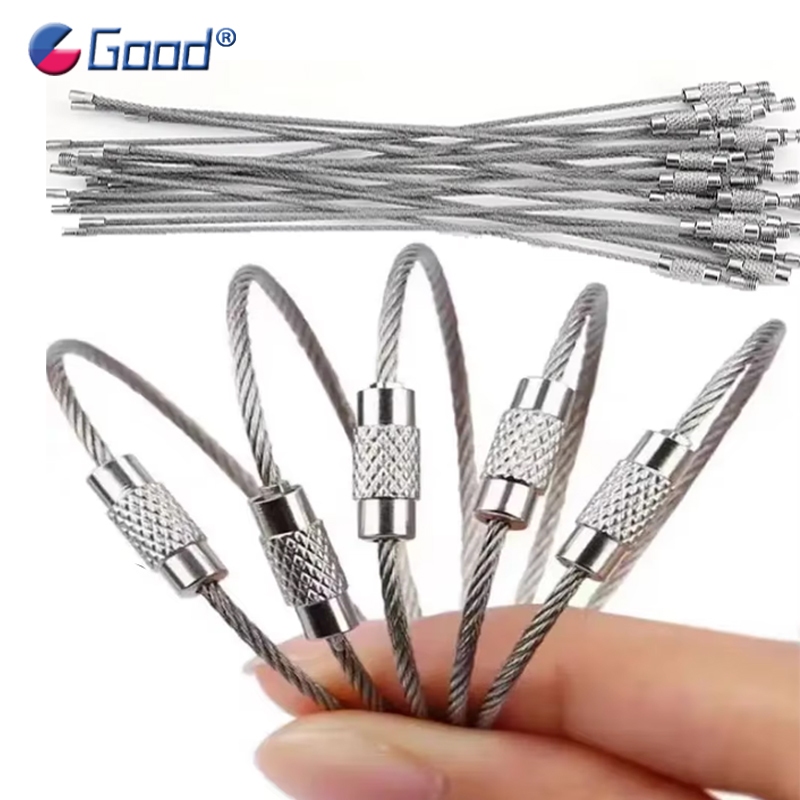 Metal Keychain Tag Ropes Stainless Steel Wire Cable Loop Screw Lock ...