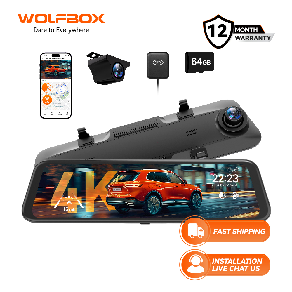 WOLFBOX G850 PRO 4K Mirror Dash Cam with ADAS and BSD, Smart Rear View ...