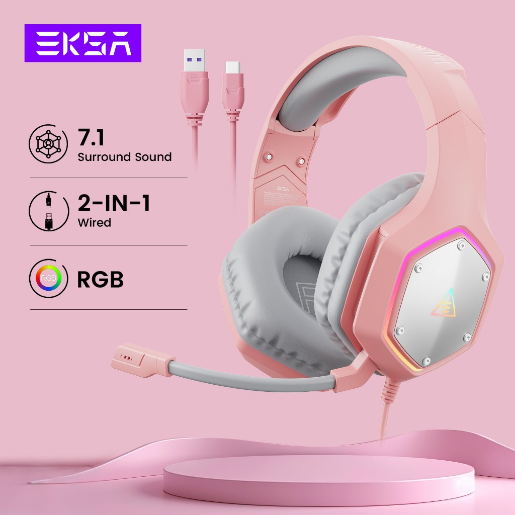 EKSA E1000 V2 RGB Gaming Headphones with Microphone USB+Type C Wired Headset for PC/PS4/PS5 ...