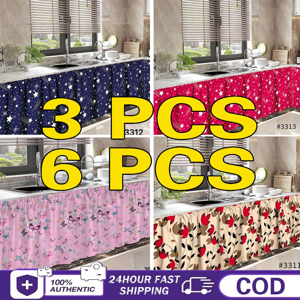 6pcs Kitchen Curtain Pang Lababo 3 for 100 Waterproof Kitchen Curtain ...
