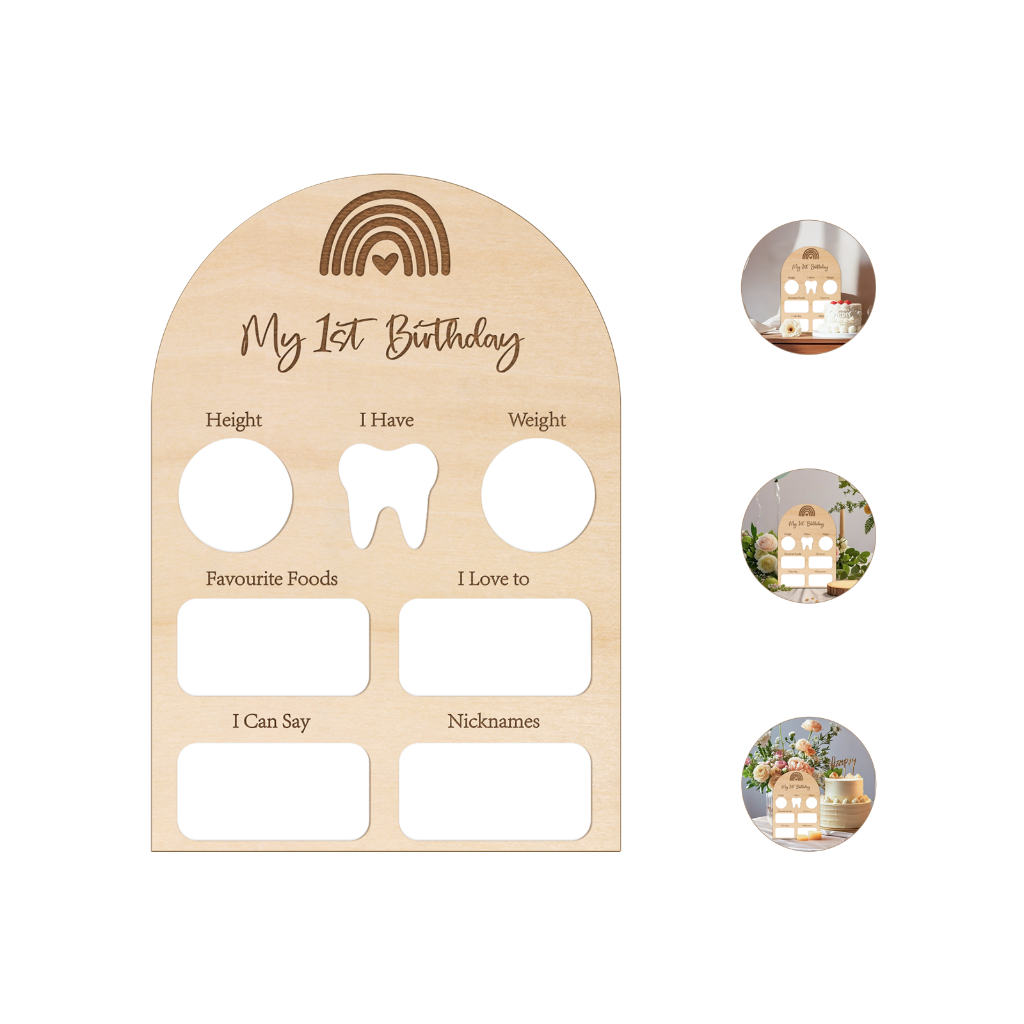 My First Birthday Wooden Sign Boho Rainbow with White Acrylic, 1st ...