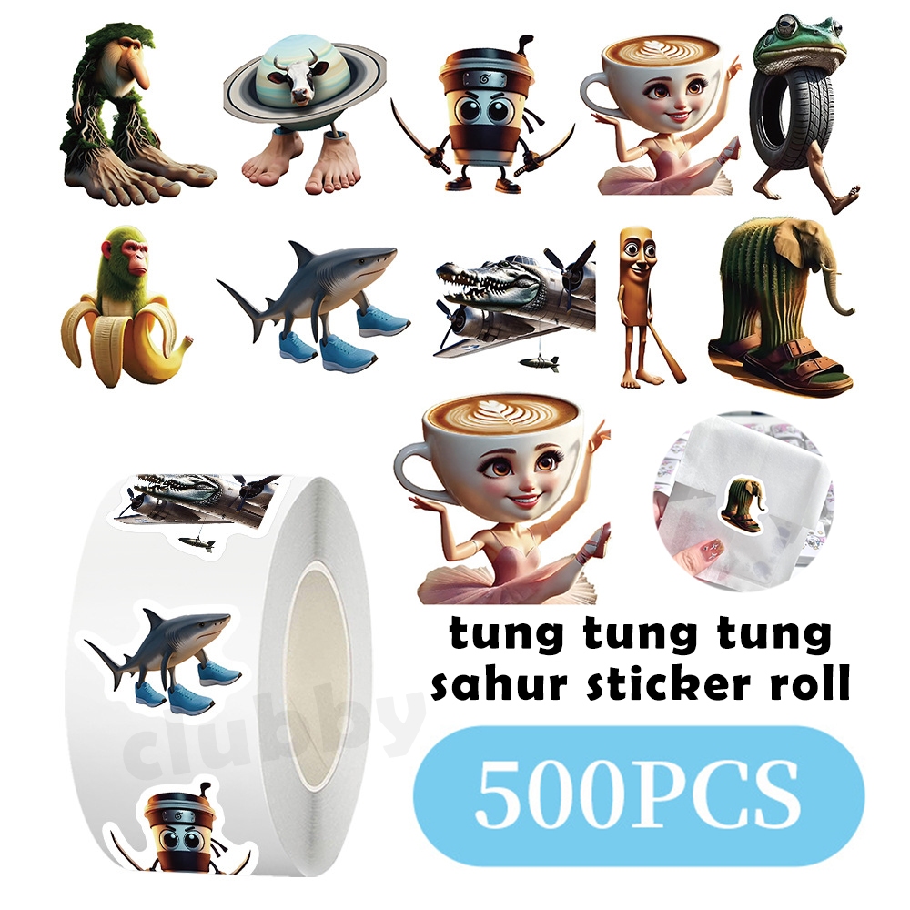 500pcs/roll Tung Tung Sahur sticker roll italian brainrot stickers cute ...