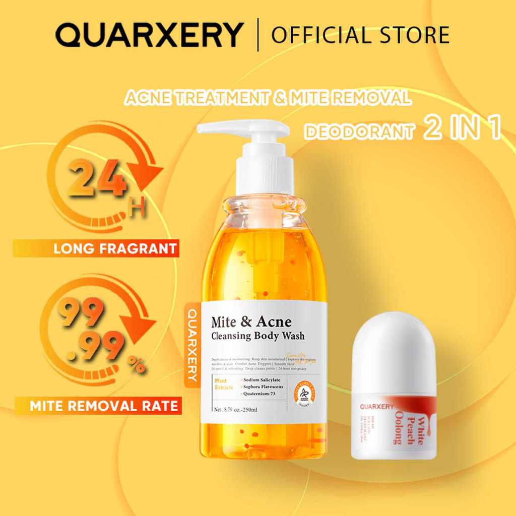 QUARXERY Body Wash Mite & Acne Shower Gel & Fragrance Roll-On Acne ...