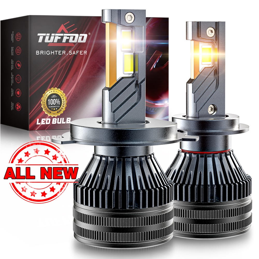 TUFFOO 1Pair T75-Pro Car LED Headlight Bulb 150W 30000LM H4 H7 H11 HB3 ...