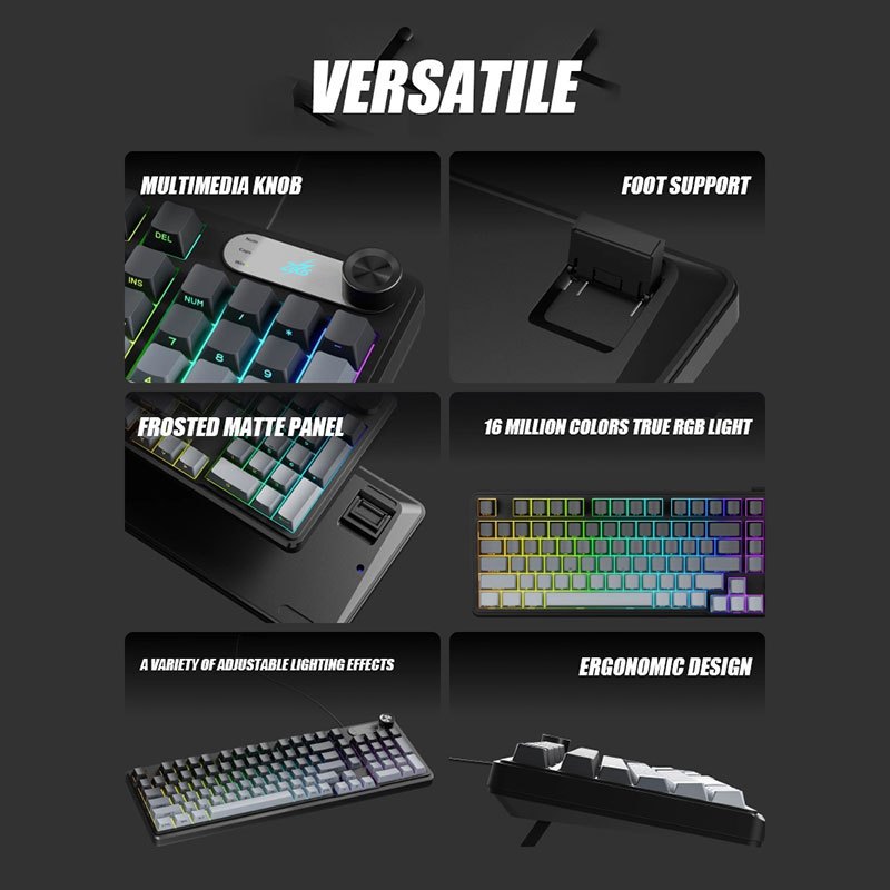Zeus x Eweadn V102 RGB Mechanical Feel Keyboard 16M RGB Colors Silent Typing Volume Knob LED ...