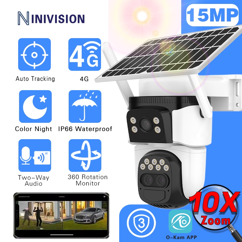 NINIVISION 8K AOV 15MP Solar Cell Surveillance Camera Outdoor Wireless ...