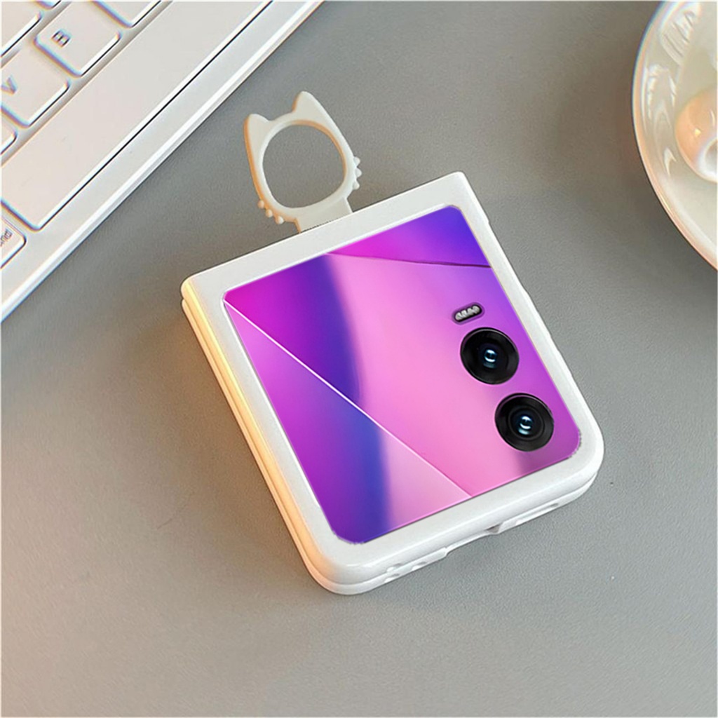 Cute Ins Simple Solid Color White Phone Case with Kitten Ring for ...