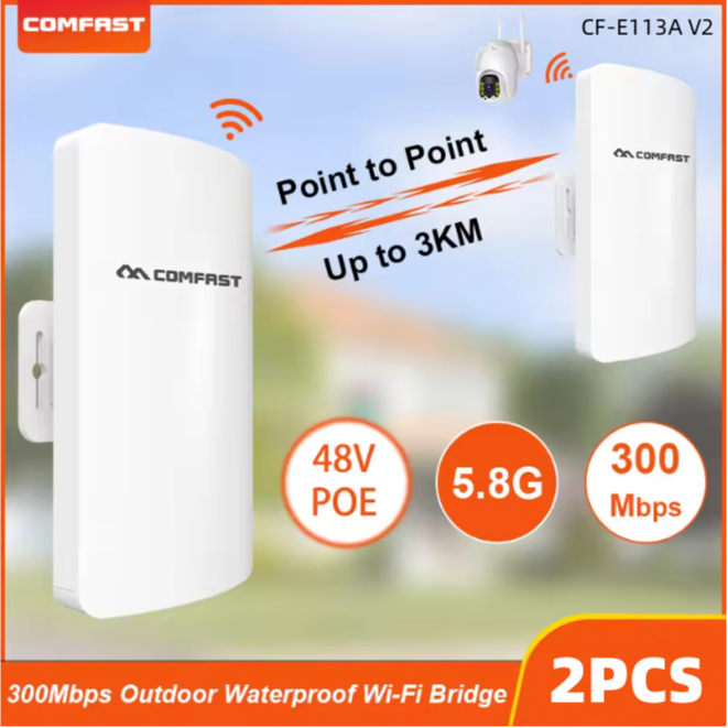 Comfast 2pcs CF-E113A V2 Outdoor WIFI Bridge 5.8G 3KM Long Range WiFi CPE 300Mbps 11dBi WiFi ...