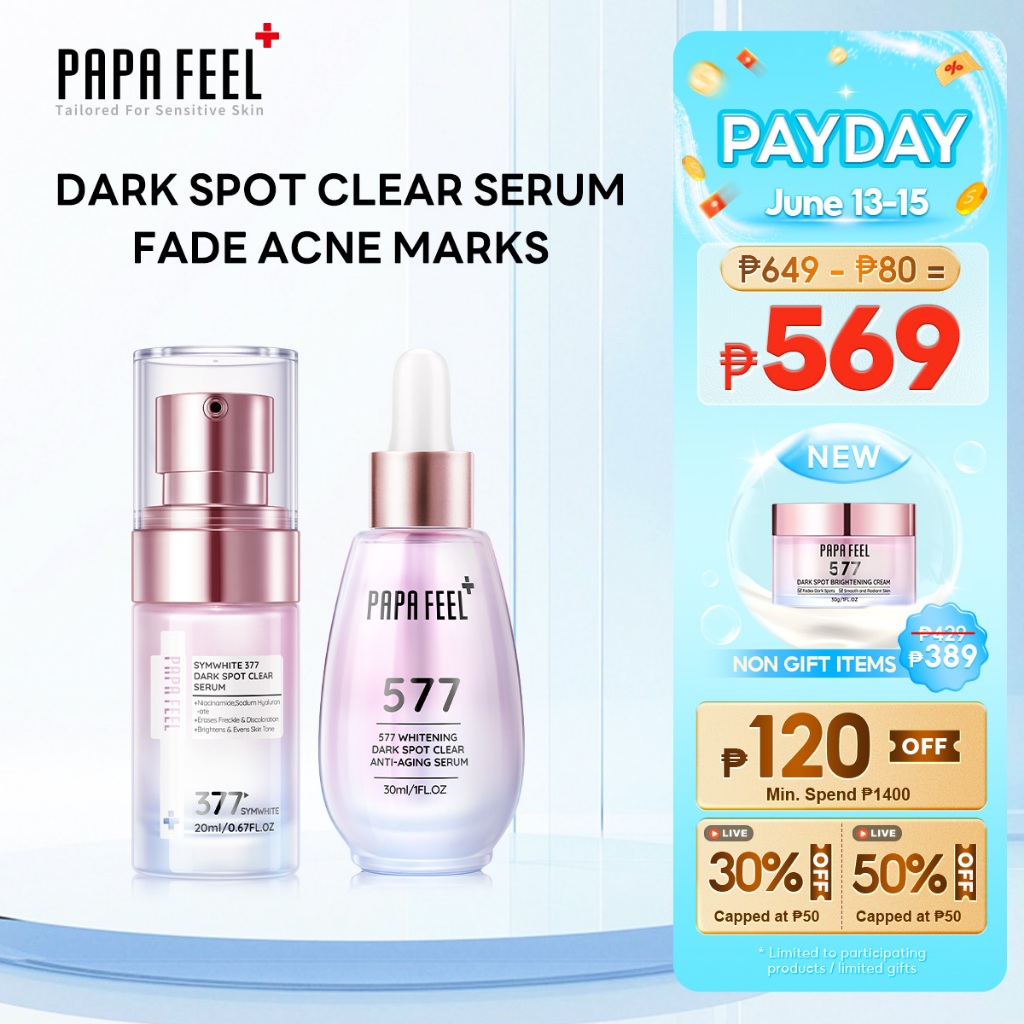 PAPA FEEL【Dark Spot Serum Set】577 Fade Dark Spot Fade Acne Essence 30ml + Symwhite 377 Whitening ...