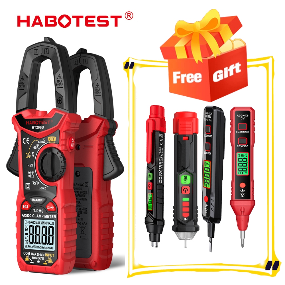 【Free Gift】HABOTEST HT206 Clamp Gauge 600V AC/DC 6000 Digital Counting ...