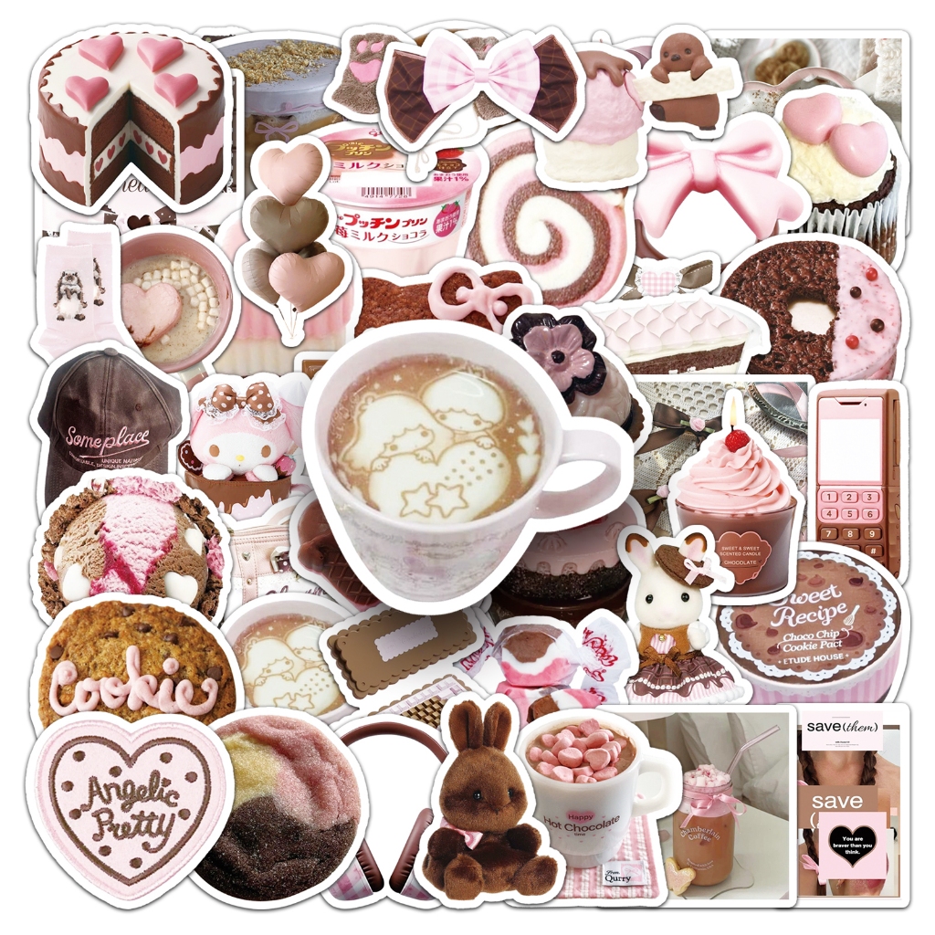 Ins Style 50Piece Cartoon Cute Pink Brown Stickers For Phone Case ...