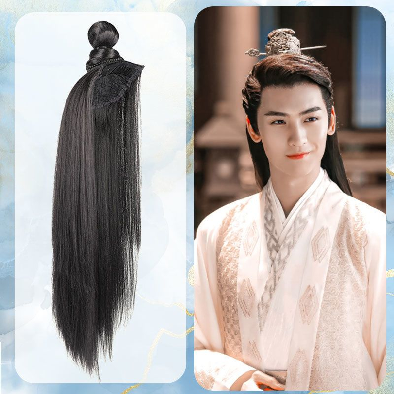 Ancient costume Hanfu men's wig invisible splicing lengthened black ...