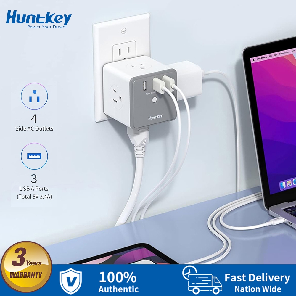HUNTKEY | Surge Protector Wall Outlet Expander with 4 AC Outlets 3 USB ...