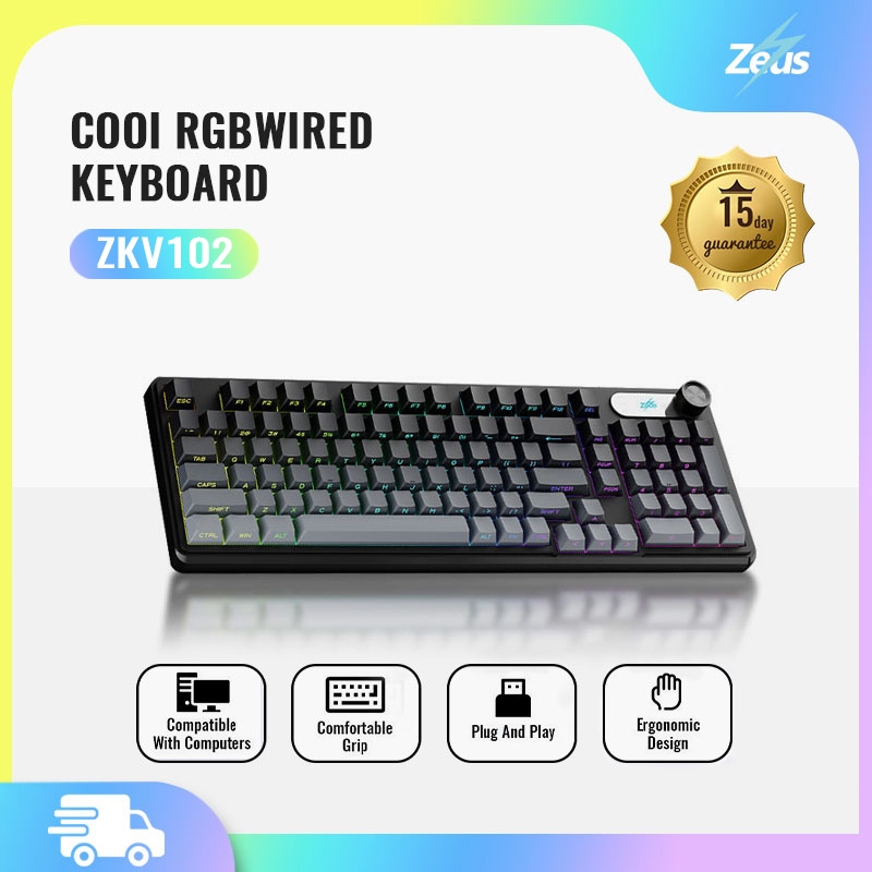 Zeus x Eweadn V102 RGB Mechanical Feel Keyboard 16M RGB Colors Silent Typing Volume Knob LED ...