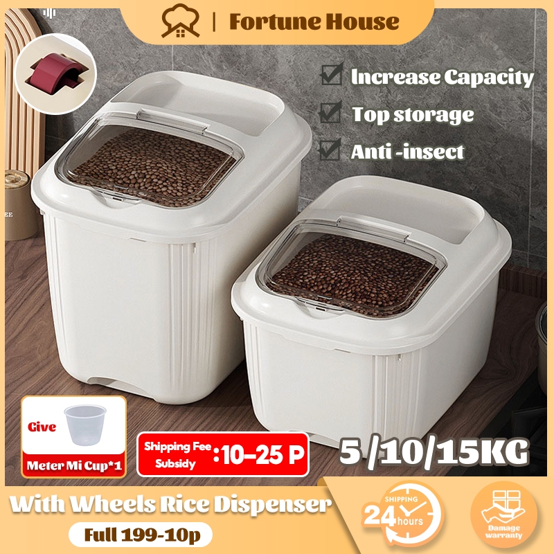 FORTUNE HOUS 5/10/15KG Rice Dispenser Top Storage Insect-Proof Rice ...