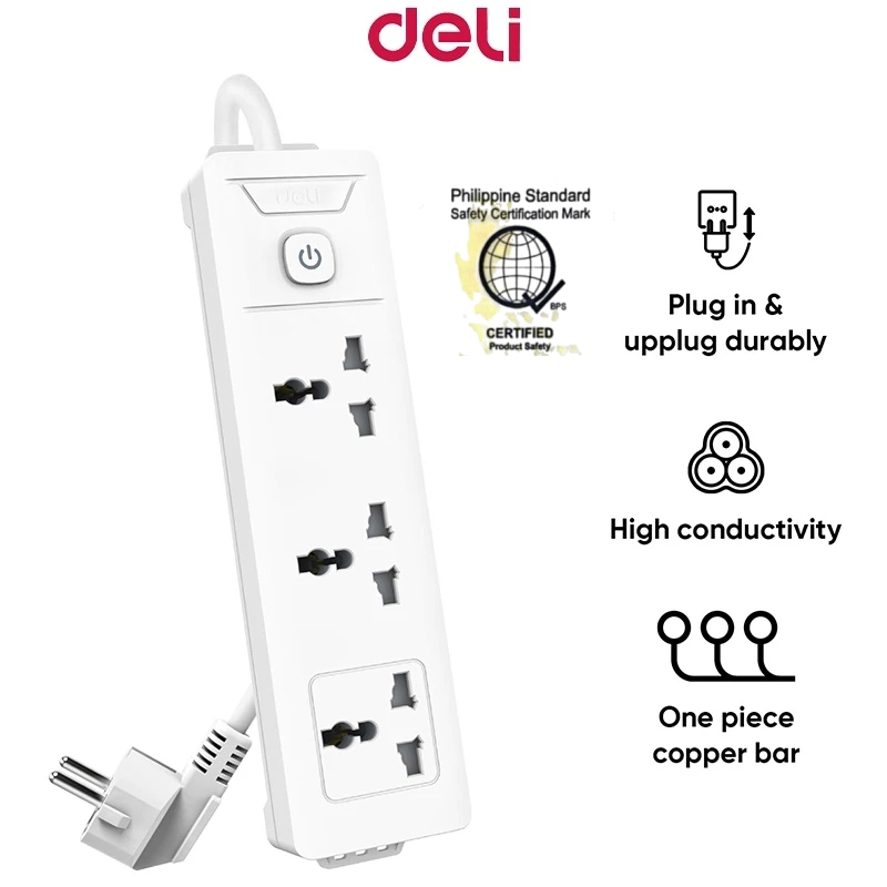 Deli Universal Extension Wire Power Socket 2/3/5M Extension Cord Socket ...