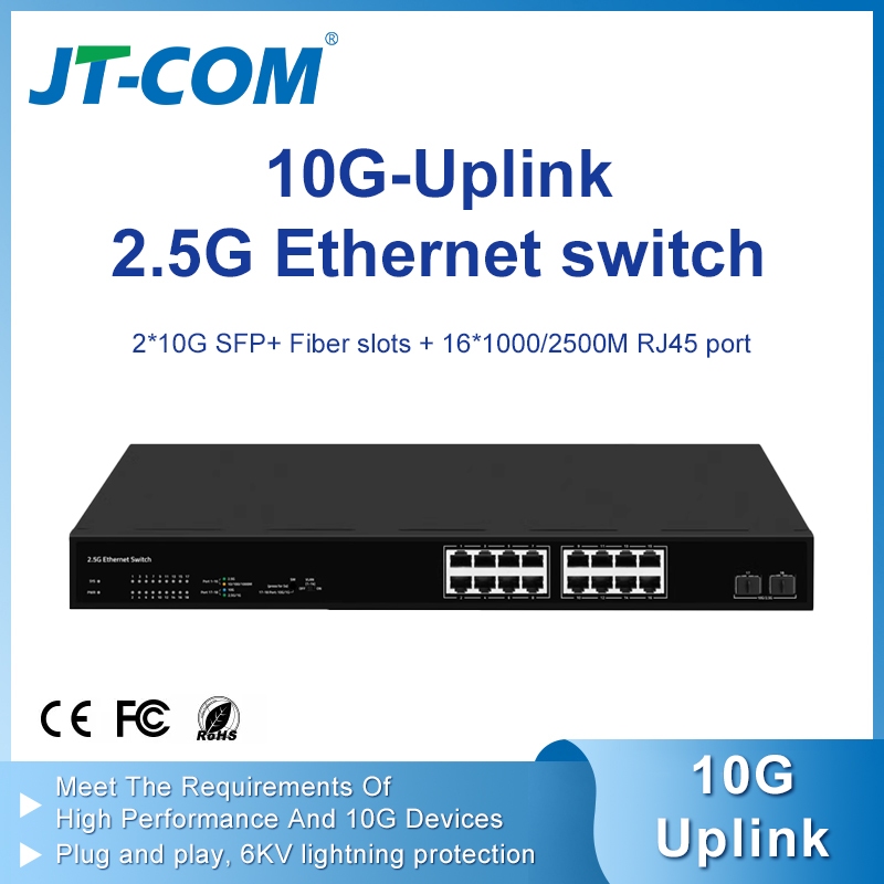 JT-COM 18-Port 10G Uplink Unmanaged Ethernet Switch 2 SFP+ 16-Port RJ45 ...