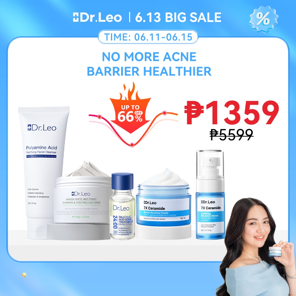 Dr.Leo 5pcs Skincare Set with Acne Essence Serum Low pH Cleanser Deep ...