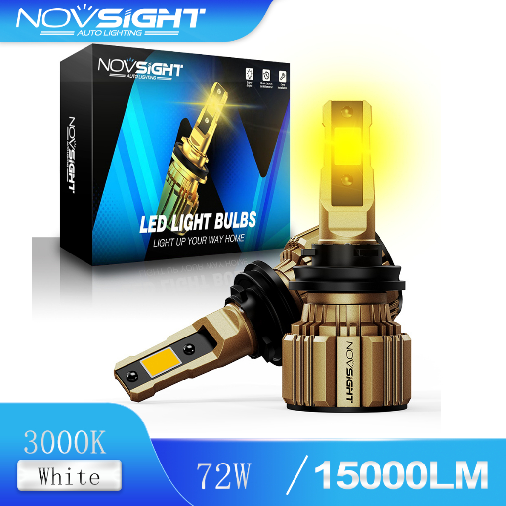 Novsight 3000K N74Y H11(H8/H9) 15000LM 72W Car LED Headlight fog lights Car Light Bulb Yellow ...