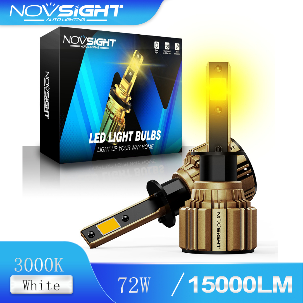 Novsight N74Y 3000K H1 Car LED Headlight Car fog Light Bulb 15000LM ...