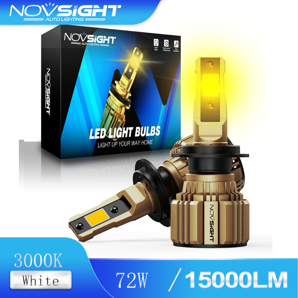 Novsight N74Y 3000K H7 Car LED Headlight Car fog Light Bulb 15000LM ...