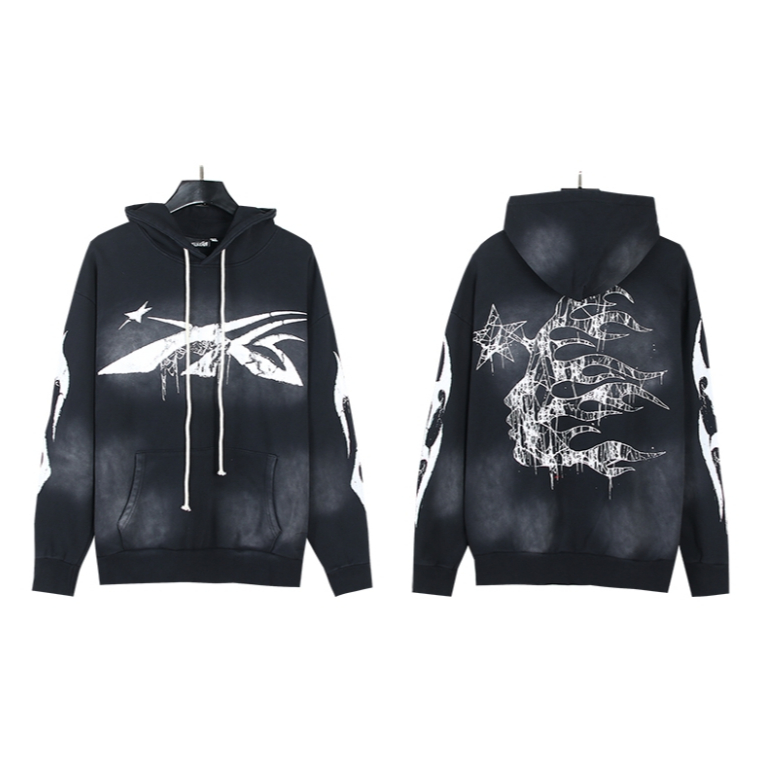 Hellstar Hellstar Wash Water Distressed Terry High Street Retro Hooded ...