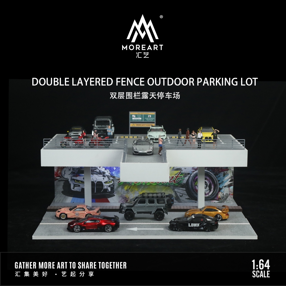 Diorama 1/64 Double Fenced Open Car Park Model Simulation Garage Model Multi-storey Car Parking ...