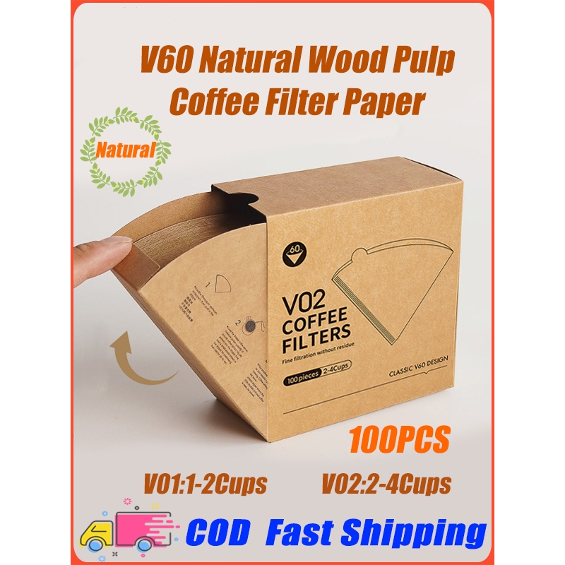 100 Pcs V60 Drip Filter Paper Coffee Maker Filter Natural wood pulp ...
