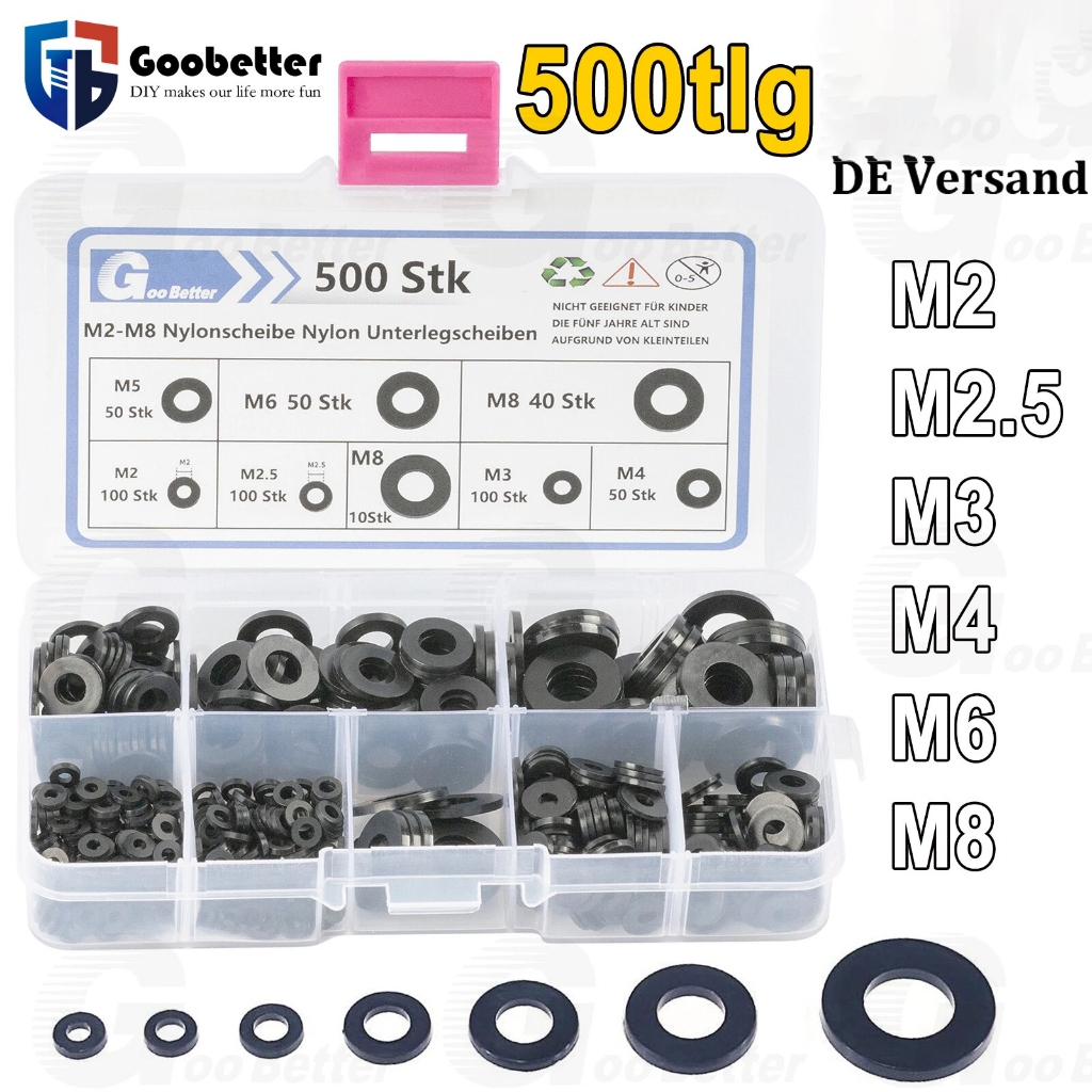 M2 ~ M8 500-piece Black Nylon Washer Rubber Washer Assortment Washer ...