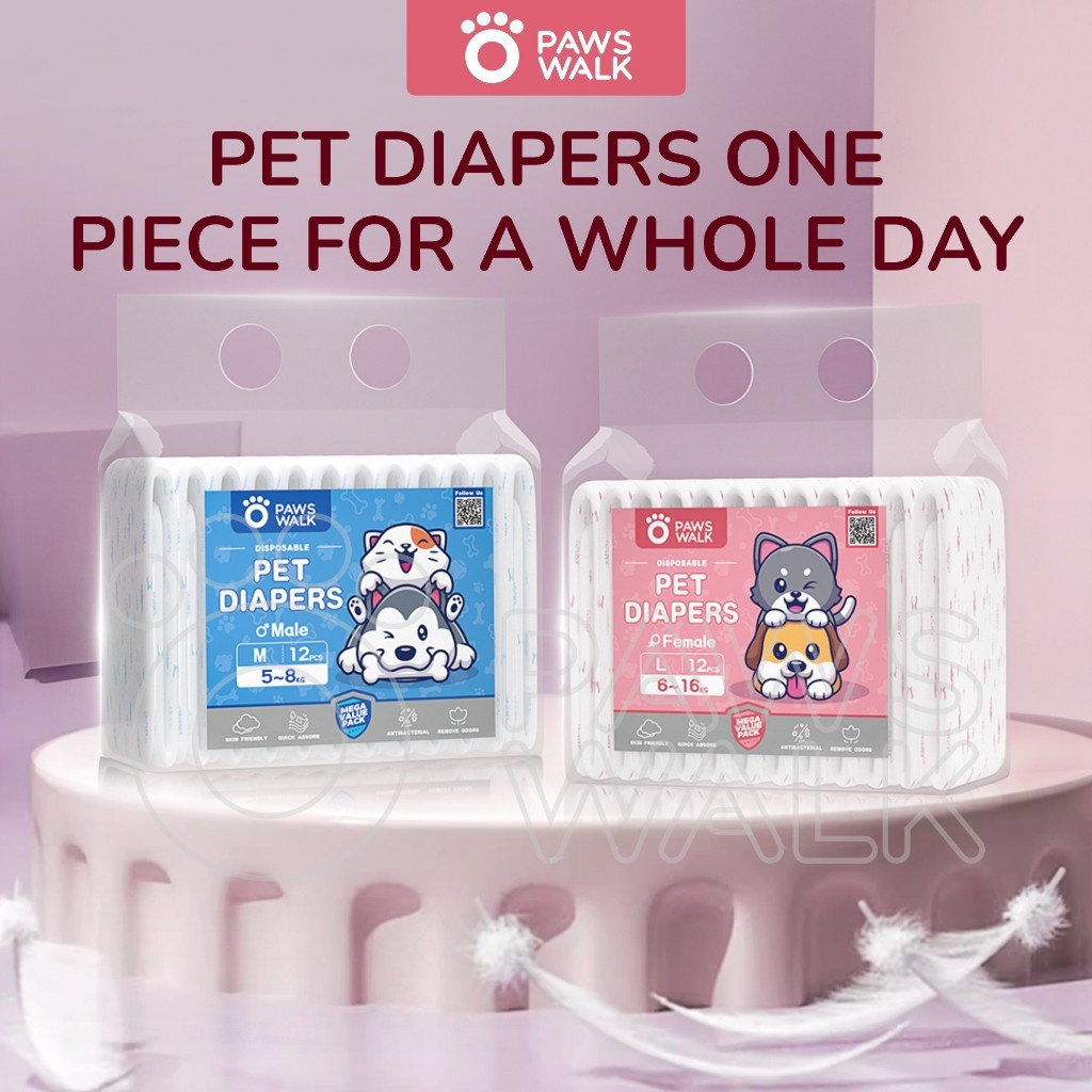 Pawswalk 12 Pcs Disposable Pet Diapers - Full Wrap And Belly For Dogs ...
