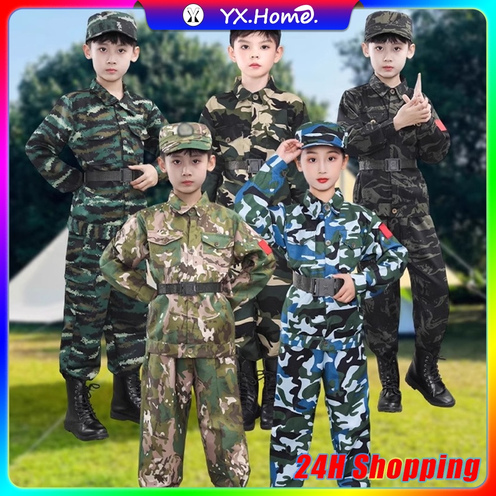 Army Costume for Kids Boys Girls Military Uniform Set Camouflage Green ...