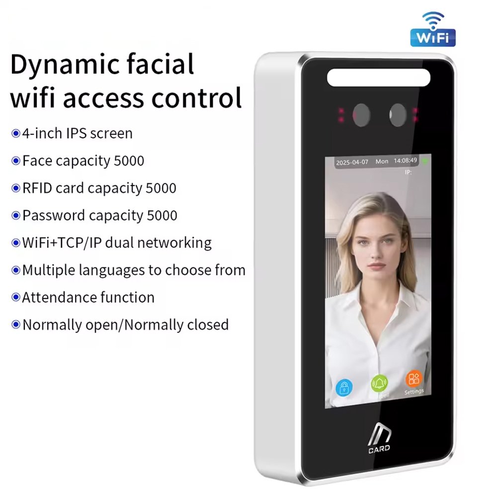 4in TCP/IP Wifi Dynamic Face Time Attendance Access Control Biometric Facial Recognition Door ...
