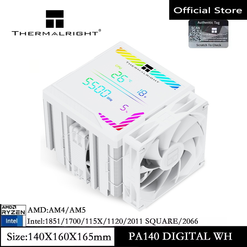Thermalright PA140 Digital White CPU Air Cooler LCD Display 6 heat pipe ...