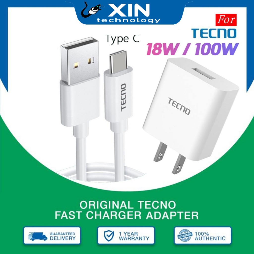 1set TECNO Adapter + Cable Tecno 18W 100W Fast Charging Travel Charger ...