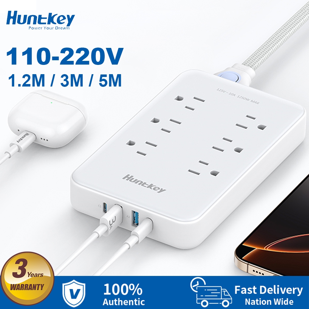 HUNTKEY Extension Cord with USB Port 3M 5M Surge Protector Socket ...