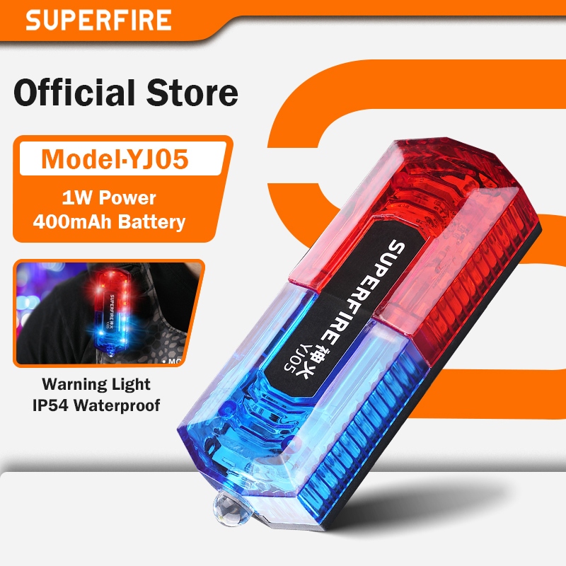 SUPERFIRE YJ05 1W Red Blue Strobe LED Shoulder Clip Light Warning ...