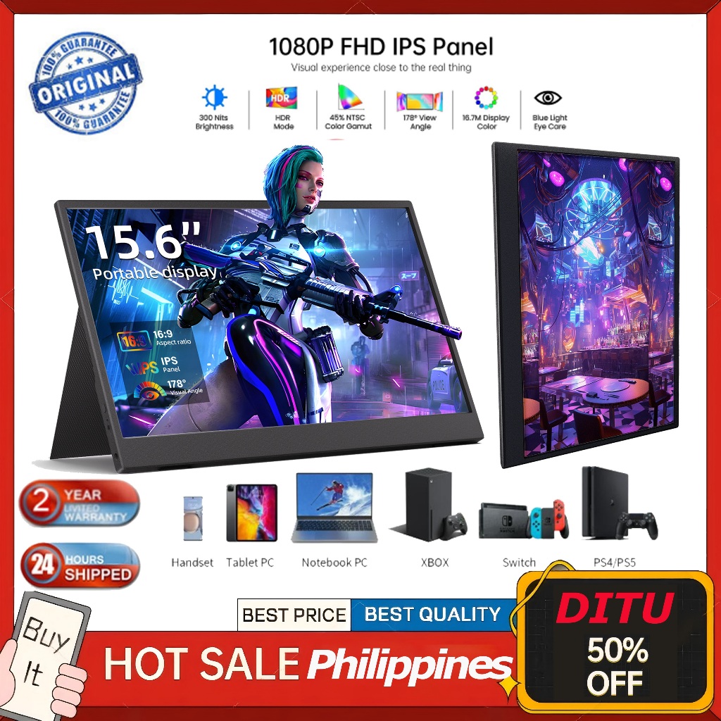 【Philippines In Stock】DITU Portable Monitor 14/15.6-Inch IPS 60HZ/1080P ...