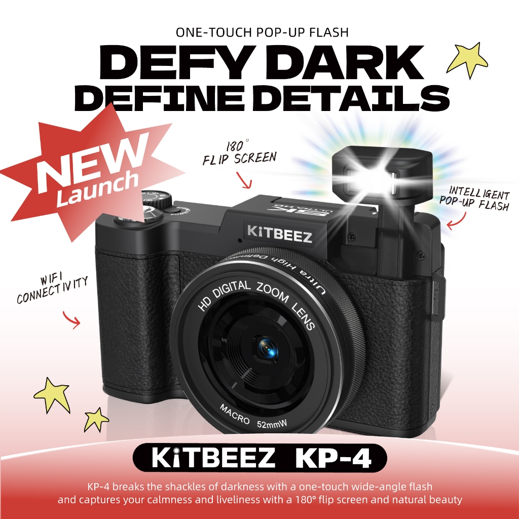 KiTBEEZ KP-4 5K WiFi Digital Camera 75MP Camera For Photography 18X ...