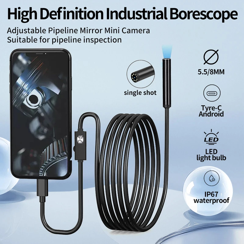5.5/8MM TYPE-C Android Endoscope Camera IP67 Waterproof 6 LED ...