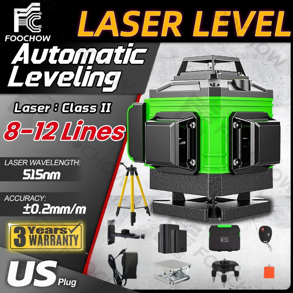 【3 Years Warranty】Laser level 12 line green 360° Auto adjustable Laser ...