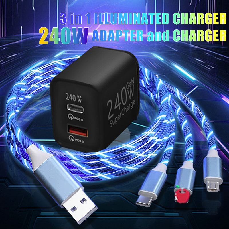 RGB Band LED light 3 in 1 charger type c fast charger with adaptor ...