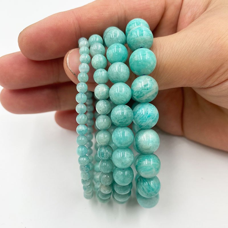 Natural Original Gemstones Crystal Bracelets 4/6/8/10mm Beads Amazonite Single Lap Beads ...