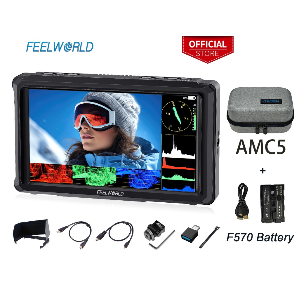 FEELWORLD FW568 PRO 6 Inch 1200nit High Bright Camera DSLR Field Monitor with F750 4400mAh ...