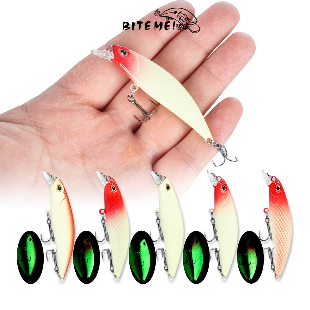 1PC Minnow Casting Lure 3D Eyes Artificial Hard Baits 5Colors Luminous ...