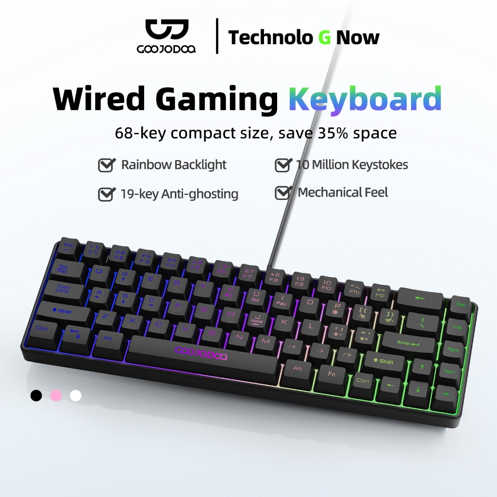 GOOJODOQ Wired Keyboard 68 Key RGB Backlight Anti-slip Stablize Support ...
