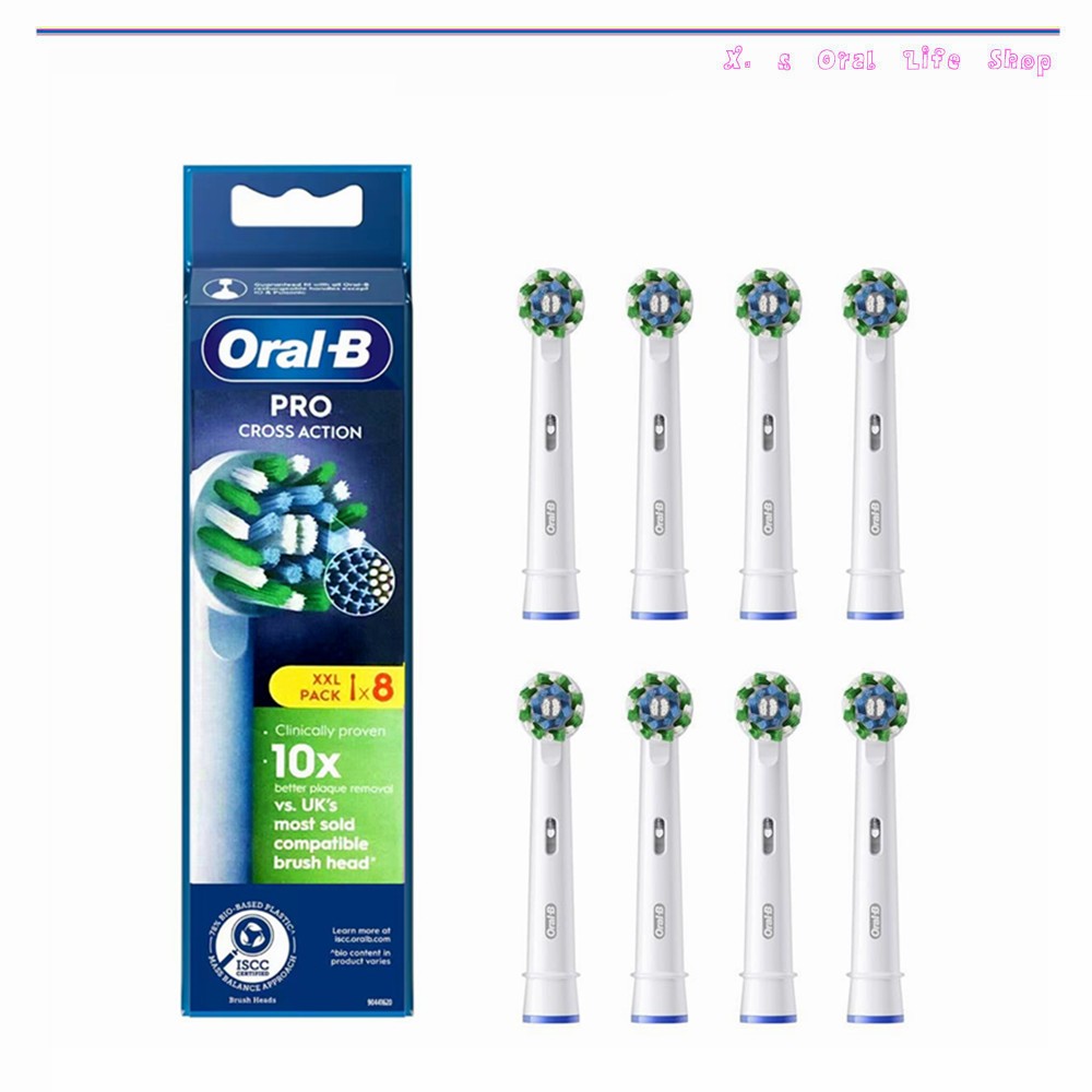 Oral b PRO Cross Action Electric toothbrush head, X-shaped and angled bristles ,White 4&8 pcs ...