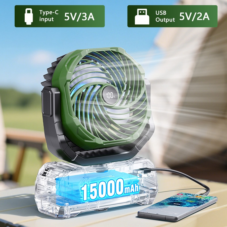 Portable Auto Rotation Fan 15000mAh Rechargeable Fan Outdoor with ...