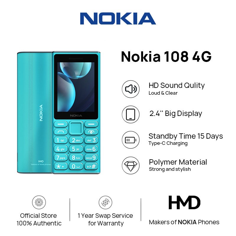 Nokia 105 2G/4G Keypad Basic Phone 1.8'' Screen Dual Sim 22 Days Long Standby 1 Year Warranty ...