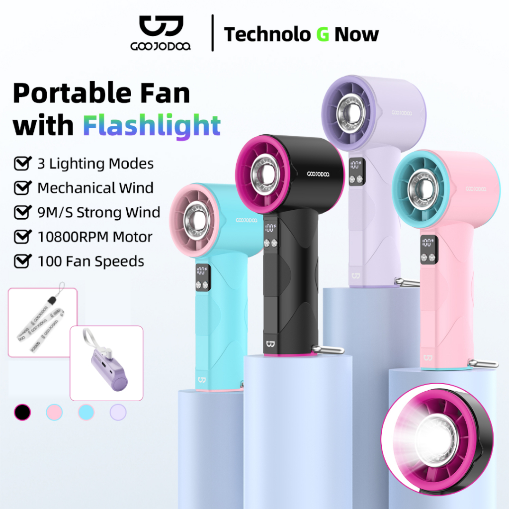 GOOJODOQ Mini Fan 4000 mAh Rechargeable with Flashlight Turbo Jet ...